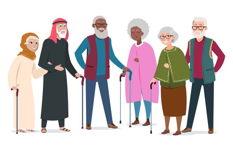 Group of old people cartoon characters happy Vector Image