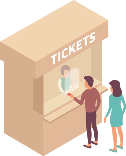 People stand in queue at ticket office man paying Vector Image