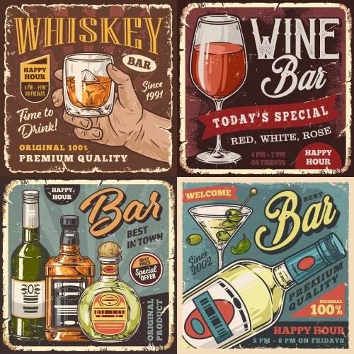 Alcoholic booze monochrome set posters Royalty Free Vector