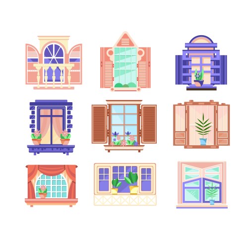 Window in various type flat design Royalty Free Vector Image