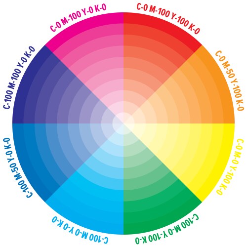 24 parts color wheel with numbers cmyk amount Vector Image
