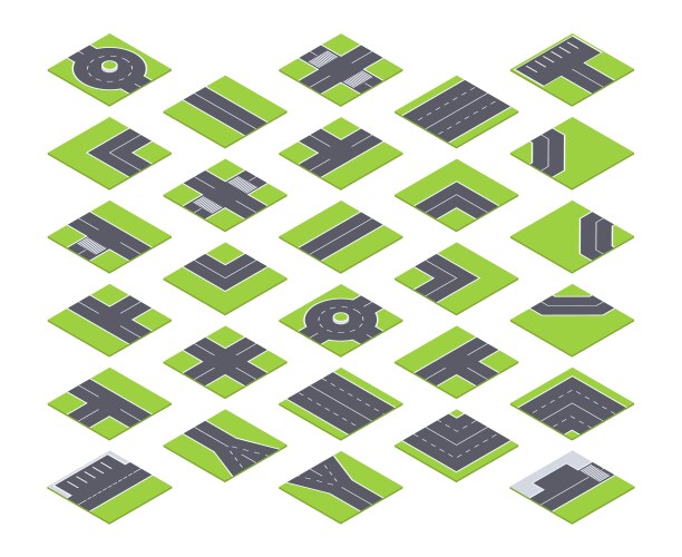Isometric road elements city map constructor Vector Image