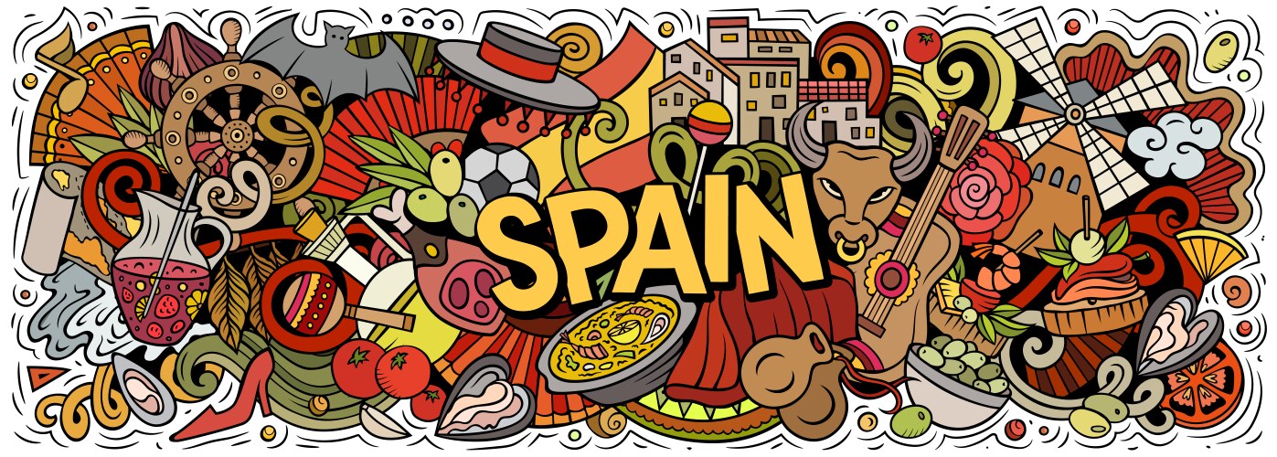 Spain hand drawn cartoon doodles Royalty Free Vector Image
