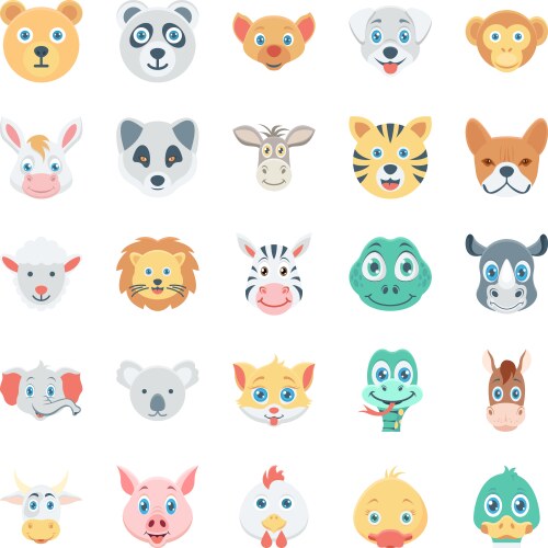 Big set with animal faces Royalty Free Vector Image
