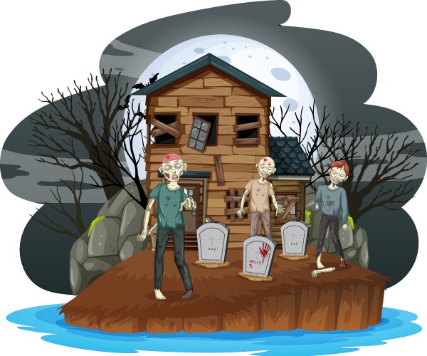 Haunted house linocut Royalty Free Vector Image
