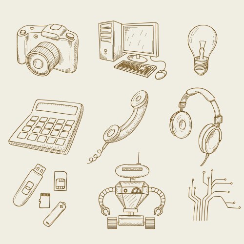 Set of computer and electronics equipment Vector Image