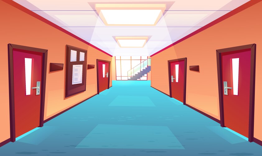 Empty corridor with closed and open doors Vector Image