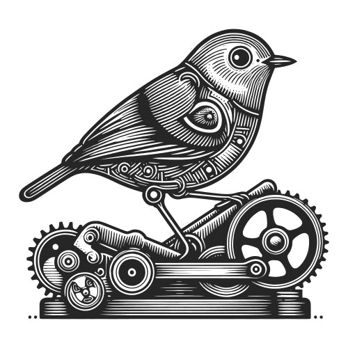 Mechanical bird engraving Royalty Free Vector Image