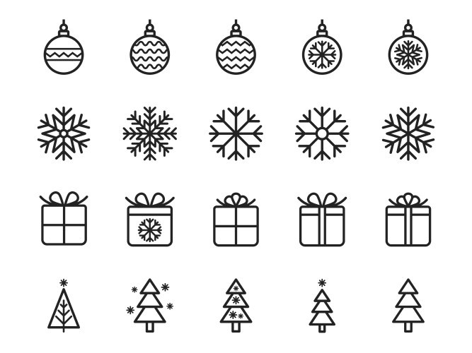 Christmas tree charcoal draw line icons set Vector Image Christmas tree charcoal draw line icons set Vector Image