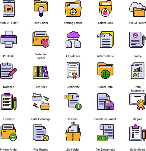 Files folders and certificates flat icons pack – Royalty-Free Vector ...