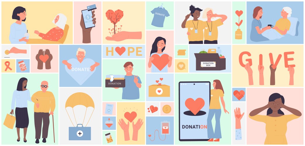 Volunteers help refugees in shelter during war Vector Image