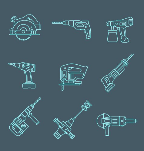 Color outline house remodel power tools icons Vector Image