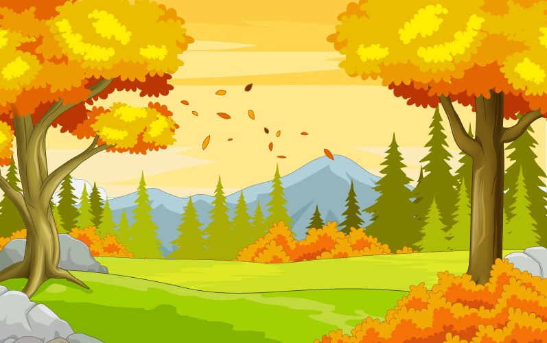 Cartoon of the forest scene with many trees Vector Image