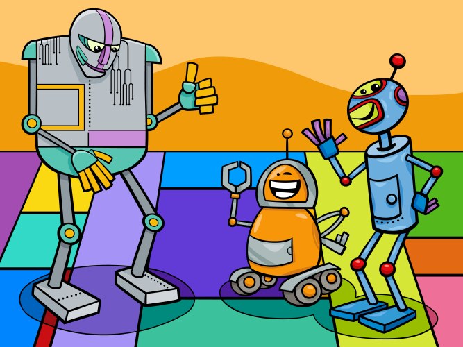 Cartoon robot characters big group Royalty Free Vector Image
