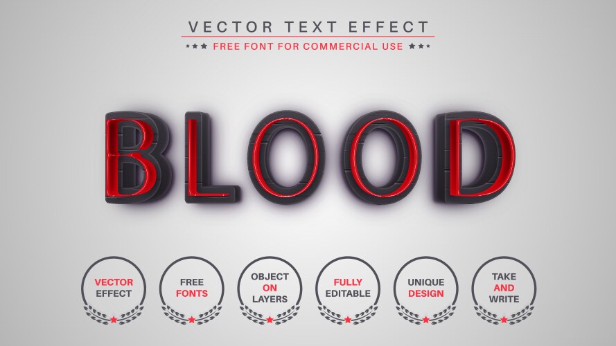 Blood - editable text effect font style Royalty Free Vector