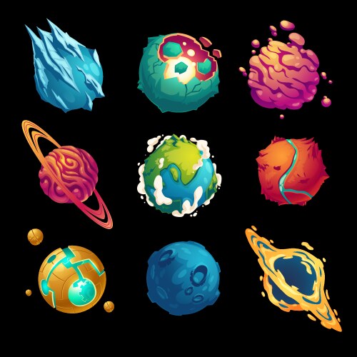 Fantasy space planets and earth for ui galaxy game
