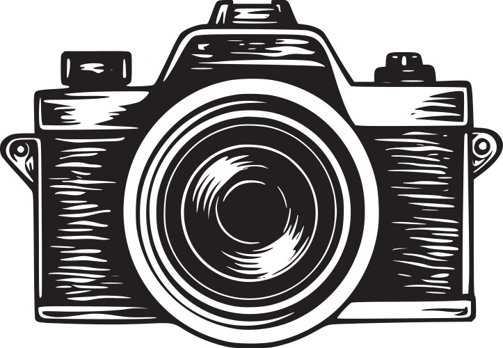 Camera logo white on a black background Royalty Free Vector