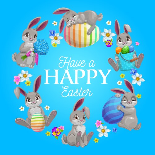 Easter bunny holding a spring flower bouquet Vector Image