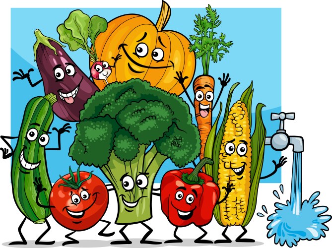 Vegetables big group cartoon Royalty Free Vector Image