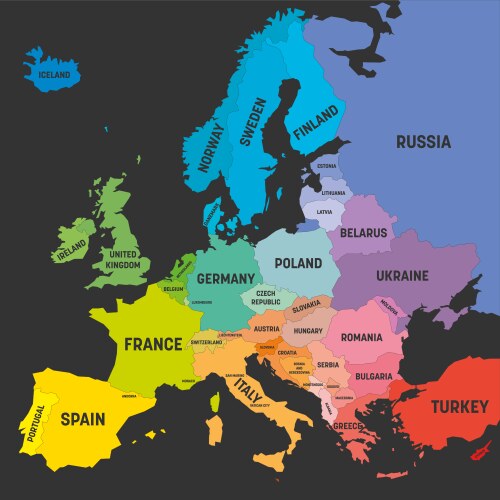 Map europe in colors rainbow spectrum Royalty Free Vector