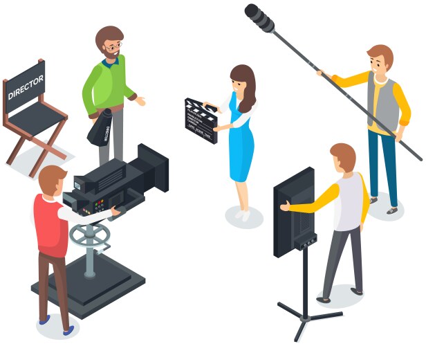 Process of filming working on making film Vector Image