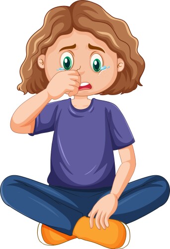 Sad girl cartoon sitting alone Royalty Free Vector Image