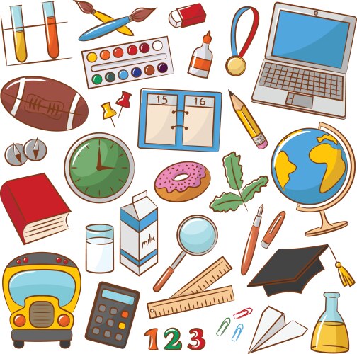School objects collection Royalty Free Vector Image