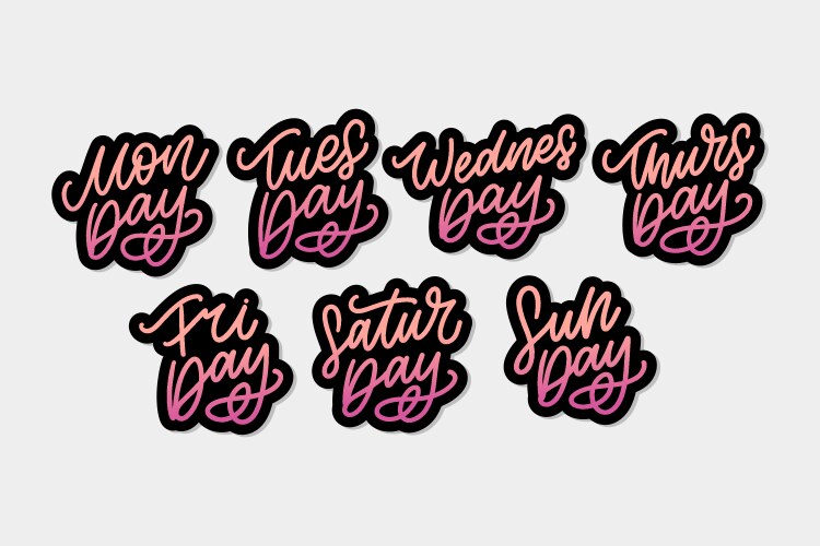 Handwritten week days and symbols set ink font Vector Image