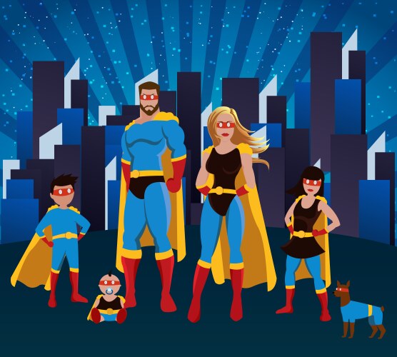 Superhero Family Portrait Royalty Free Vector Image