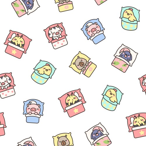 Cute sleeping animals in bed seamless pattern Vector Image