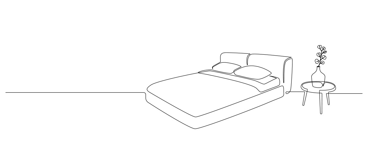 Continuous one line drawing of double bed Vector Image