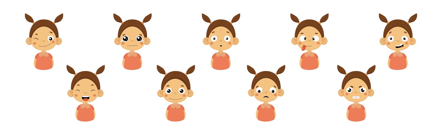 Funny girl emotion and face expression set Vector Image