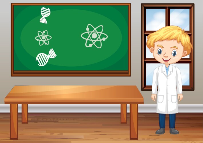 Science teacher teaching students in classroom Vector Image