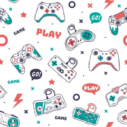 Retro video game controller and joystick seamless Vector Image