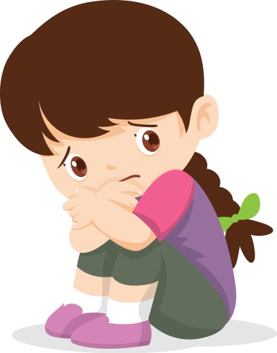 Sad girl cartoon sitting alone Royalty Free Vector Image