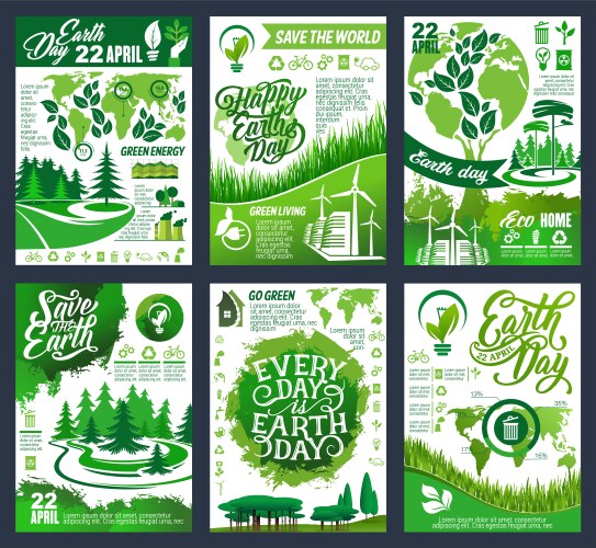 Save earth and green eco planet posters Royalty Free Vector