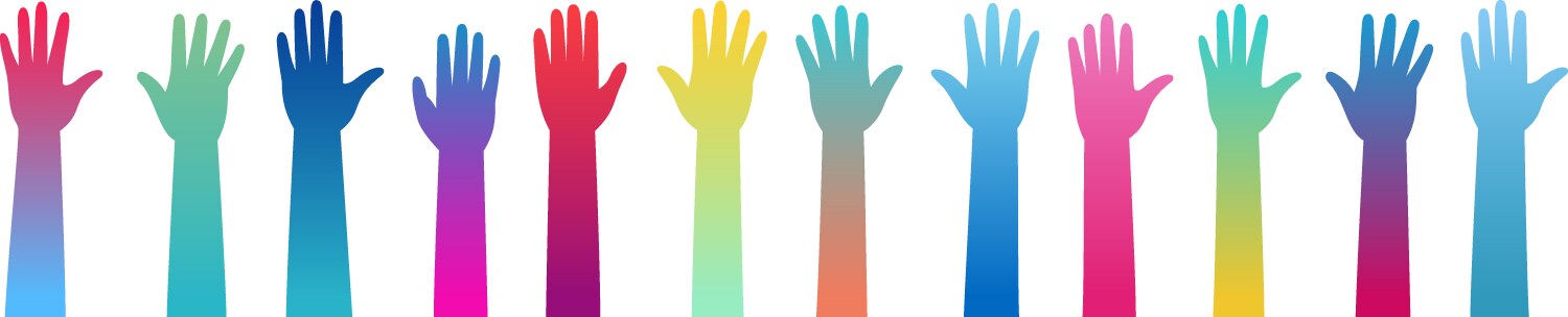 Hands raised up different people Royalty Free Vector Image