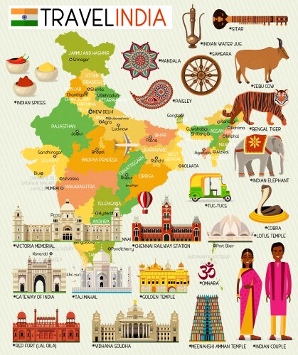 India Sightseeing Map – Royalty-Free Vector | VectorStock