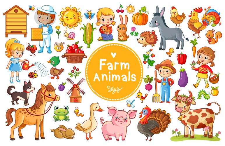Big set with animals in cartoon style Royalty Free Vector