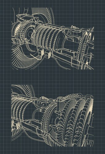 Jet engine industrial blueprint Royalty Free Vector Image