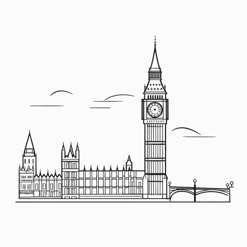 Big ben hand-drawn comic doodle style Royalty Free Vector