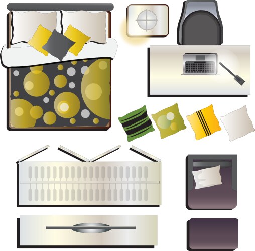 Bedroom top view set 4 for interior Royalty Free Vector