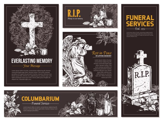Funeral rest in peace banners Royalty Free Vector Image