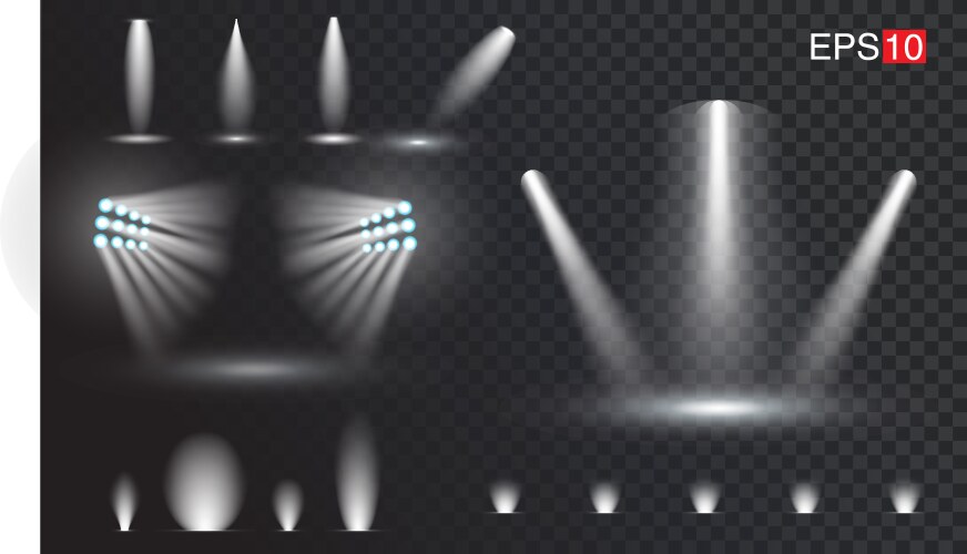 White beam lights spotlights scene Royalty Free Vector Image
