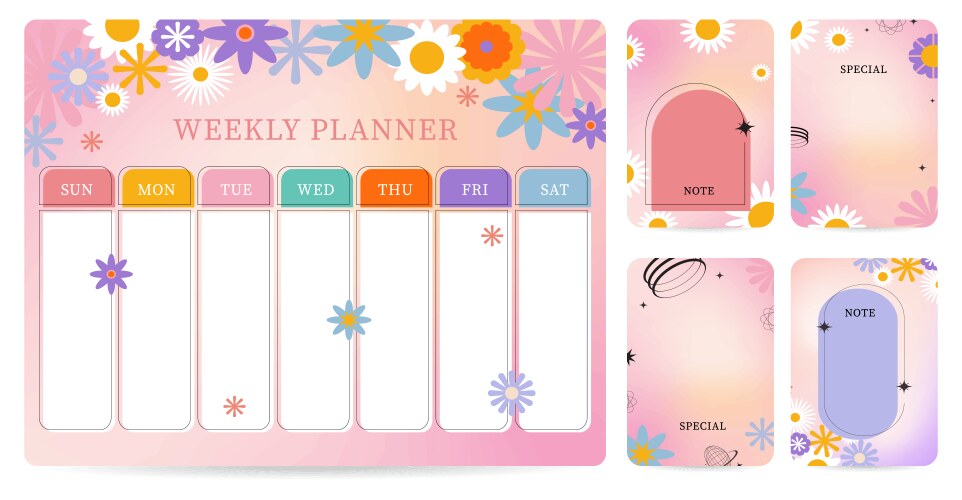 Cute weekly planner background with flowerfeather Vector Image
