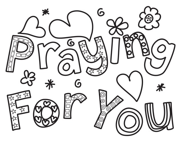 Praying for you doodle text hand drawn lettering Vector Image