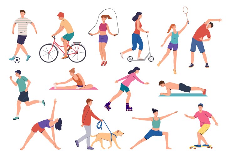 Cartoon people workout exercise in gym background Vector Image