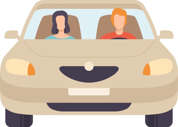 Black car with driver and passenger front view Vector Image