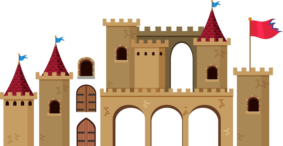 Cartoon broken medieval castle or city wall ruins Vector Image