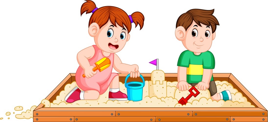 Children making sand castle at tropical beach Vector Image